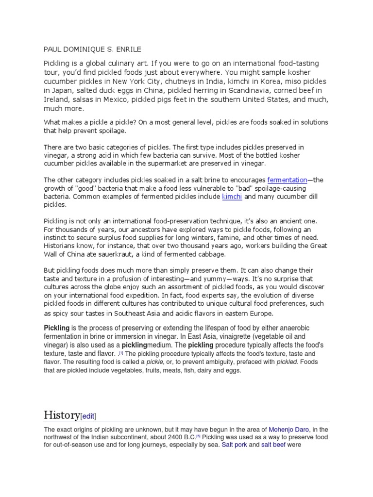 History: Pickling Is The Process of Preserving or Extending The ...