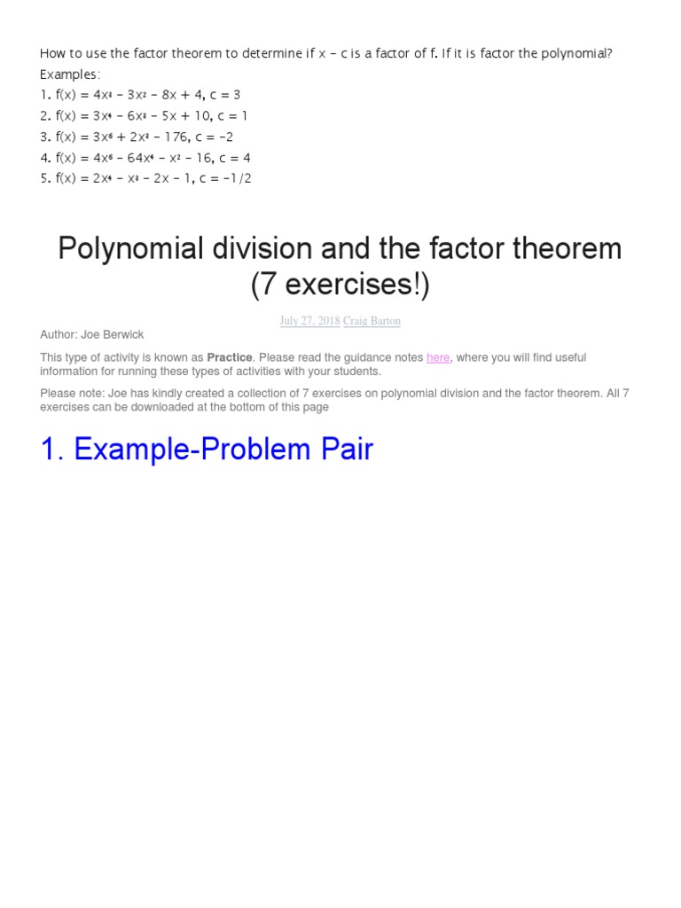 Polynomial Division and The Factor Theorem (7 Exercises!) : 1. Example ...