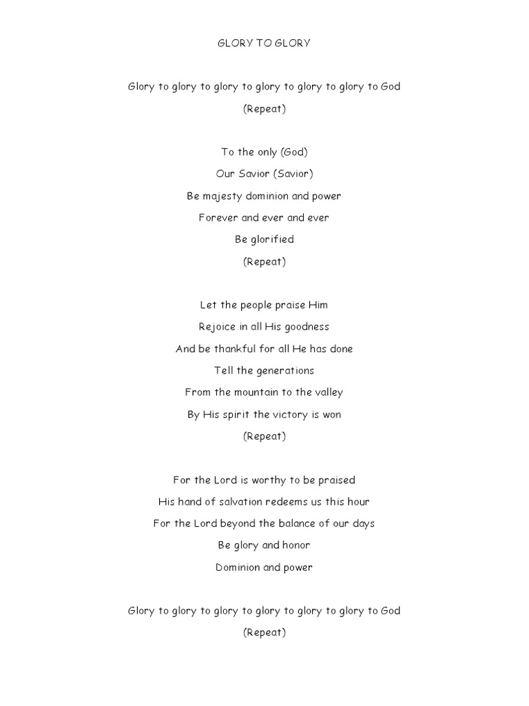 Glory to Glory: A Worship Anthem | PDF