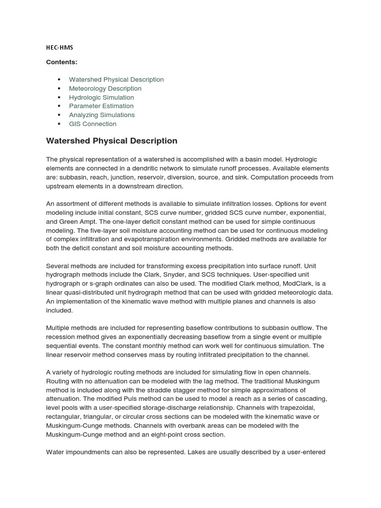 An Overview Of The Hydrologic Modeling System Hec Hms Capabilities