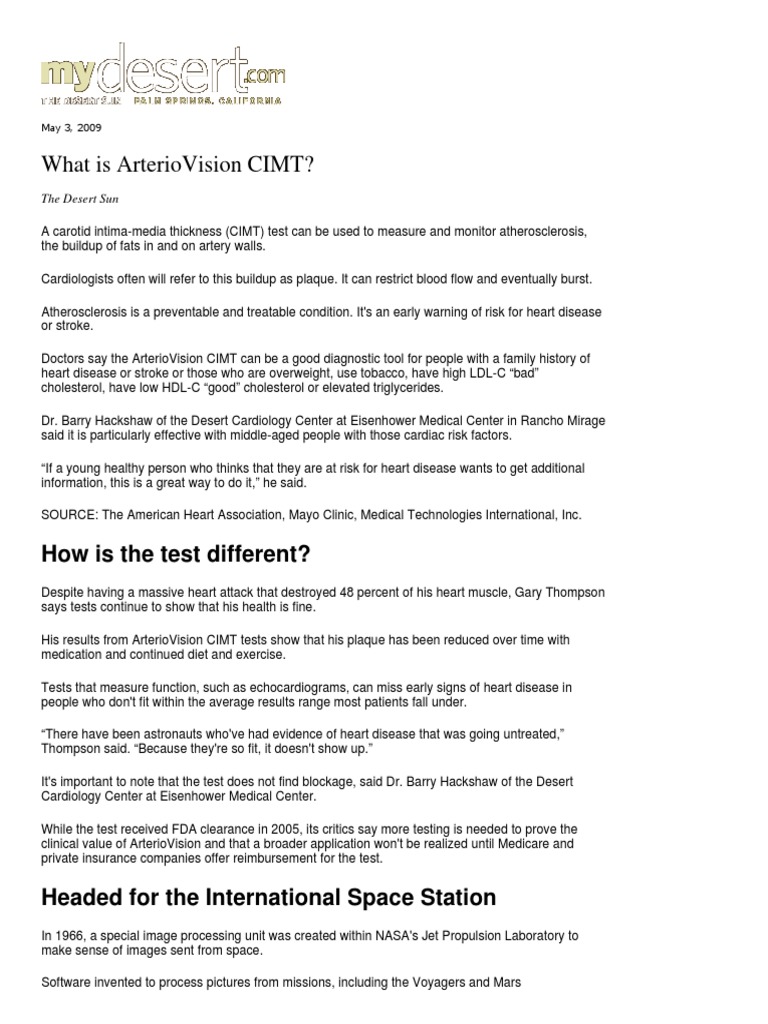 What Is Arteriovision Cimt?: How Is The Test Different? | PDF ...