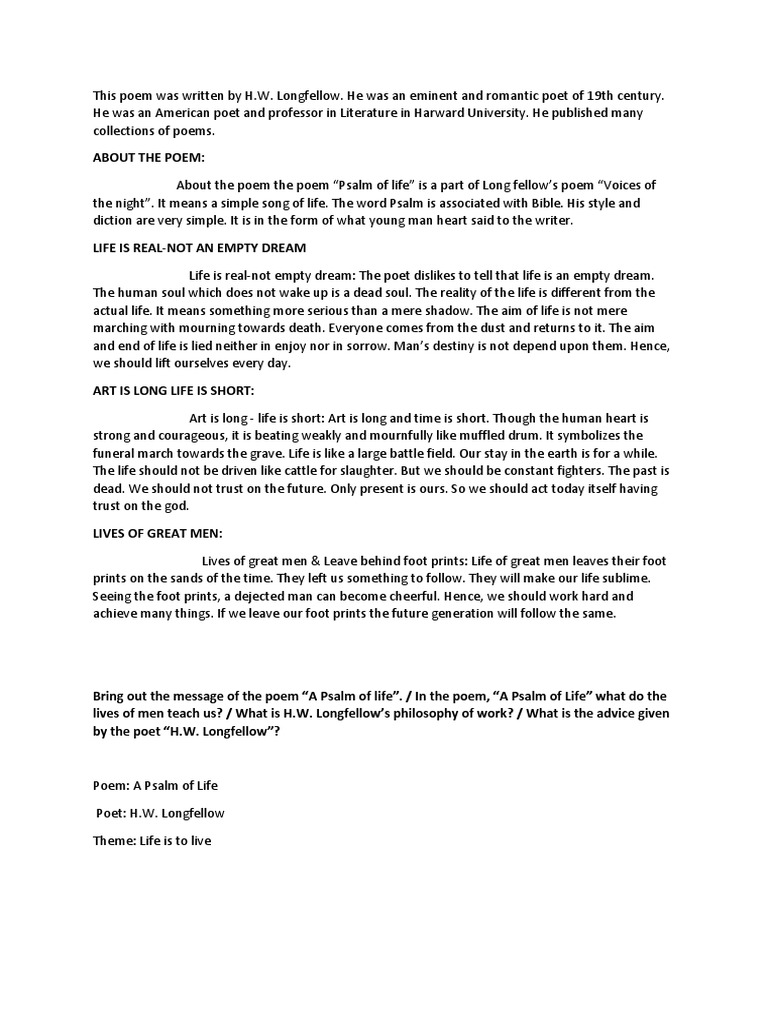 A Psalm of Life | PDF | Poetry