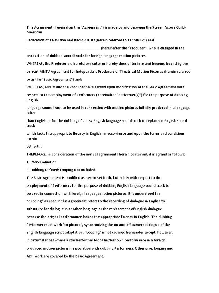 Voice Over Agreement | PDF | Overtime | Business