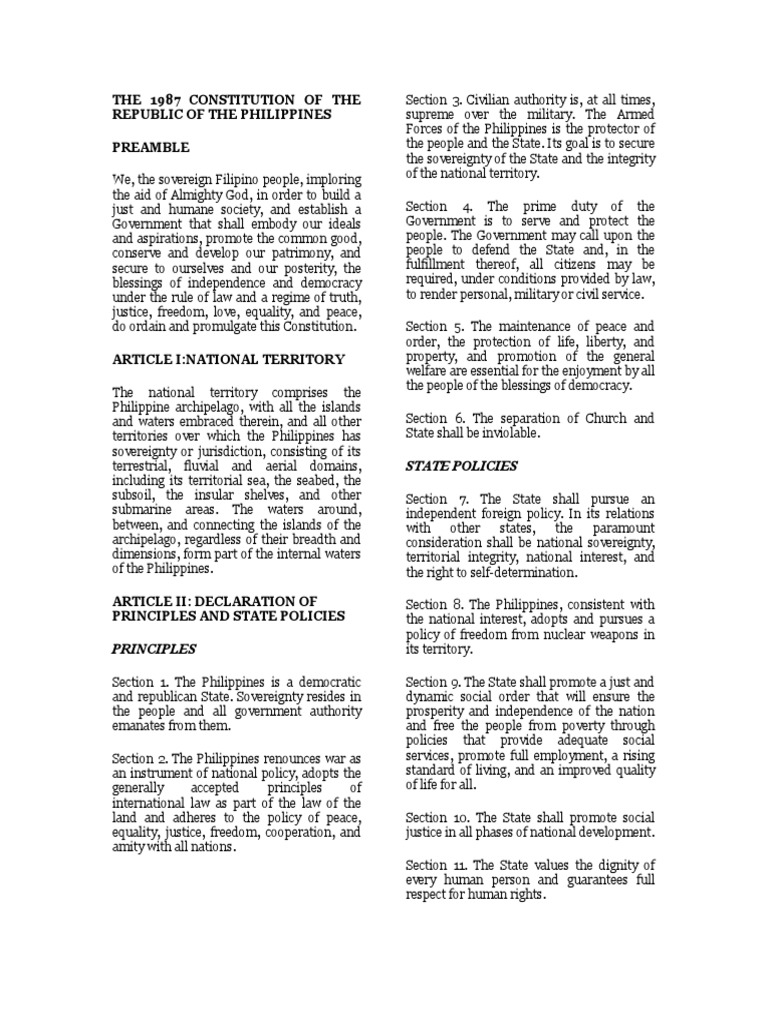 1987 Philippine Constitution Overview | PDF | President Of The ...