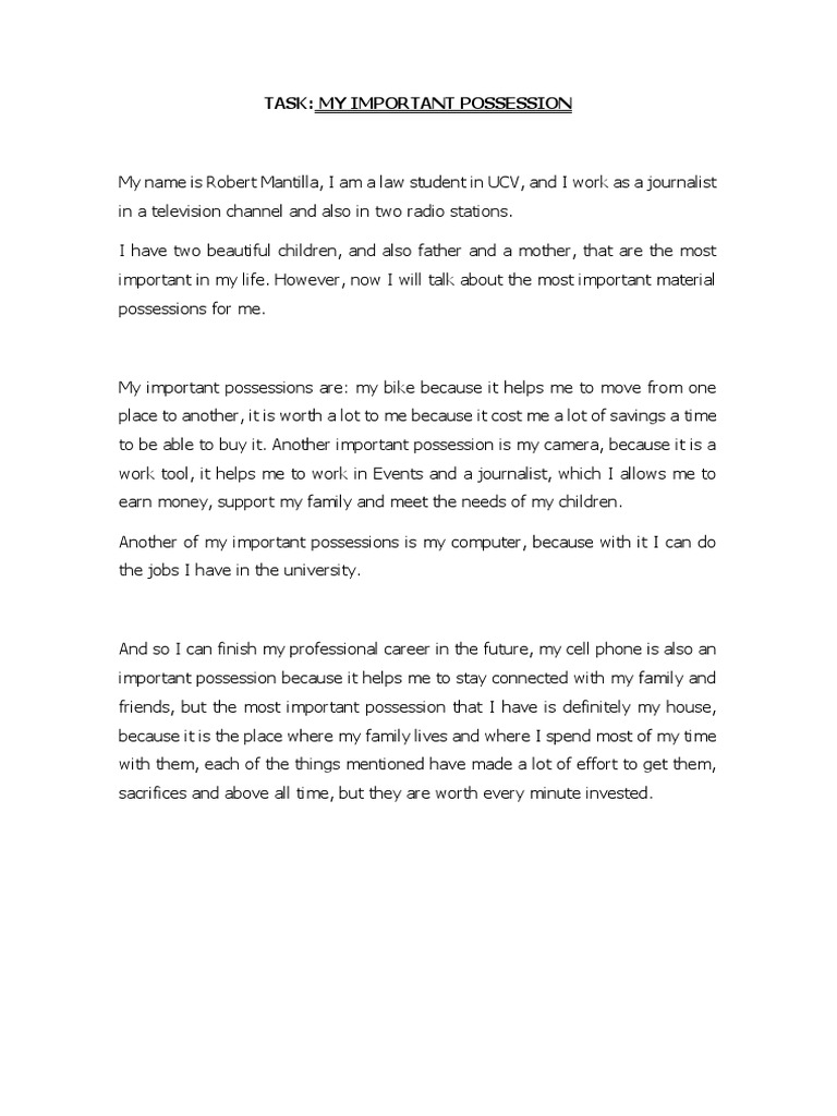 Important possessions that help my career and family | PDF