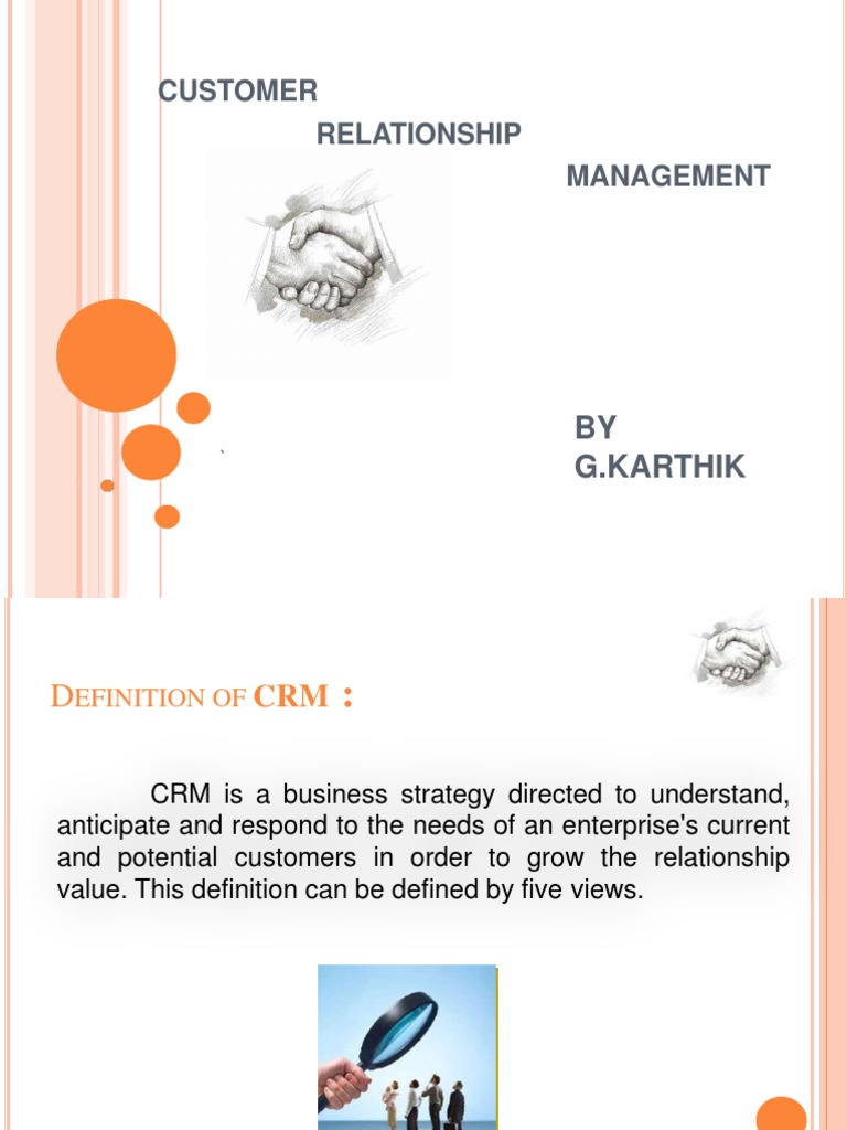 Customer Relationship Management: BY G.Karthik | PDF | Sales | Supply Chain