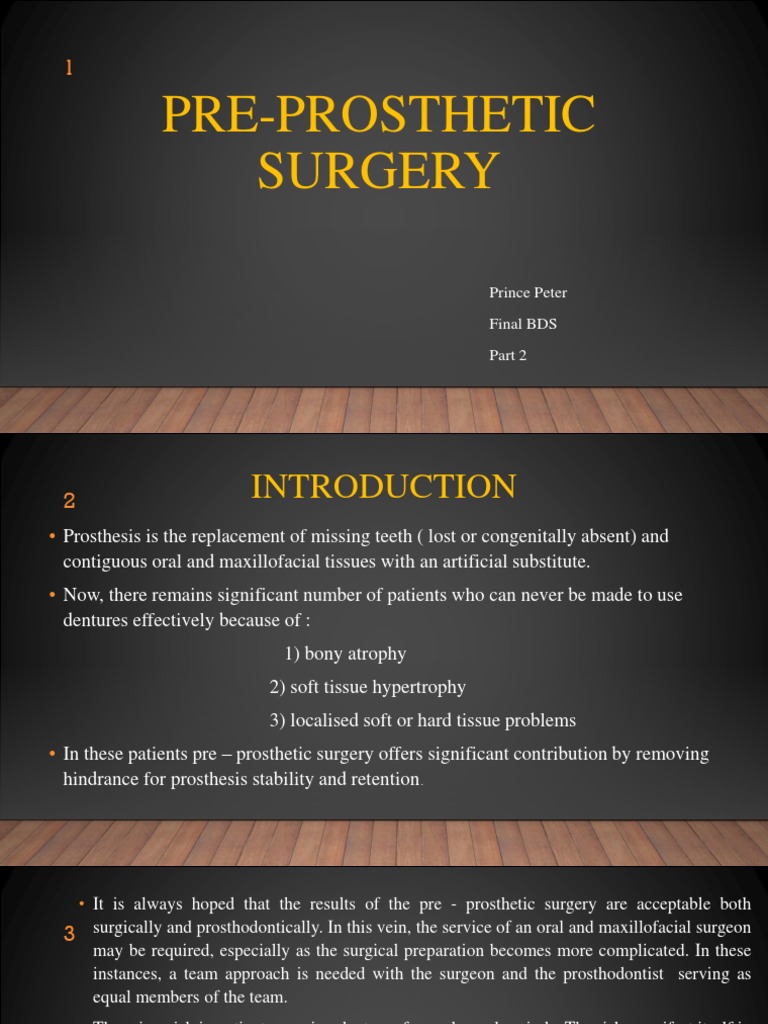 Pre-Prosthetic Surgery Overview | PDF | Dentures | Prosthesis