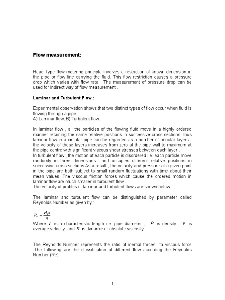 Flow Measurement 1 | PDF | Fluid Dynamics | Reynolds Number