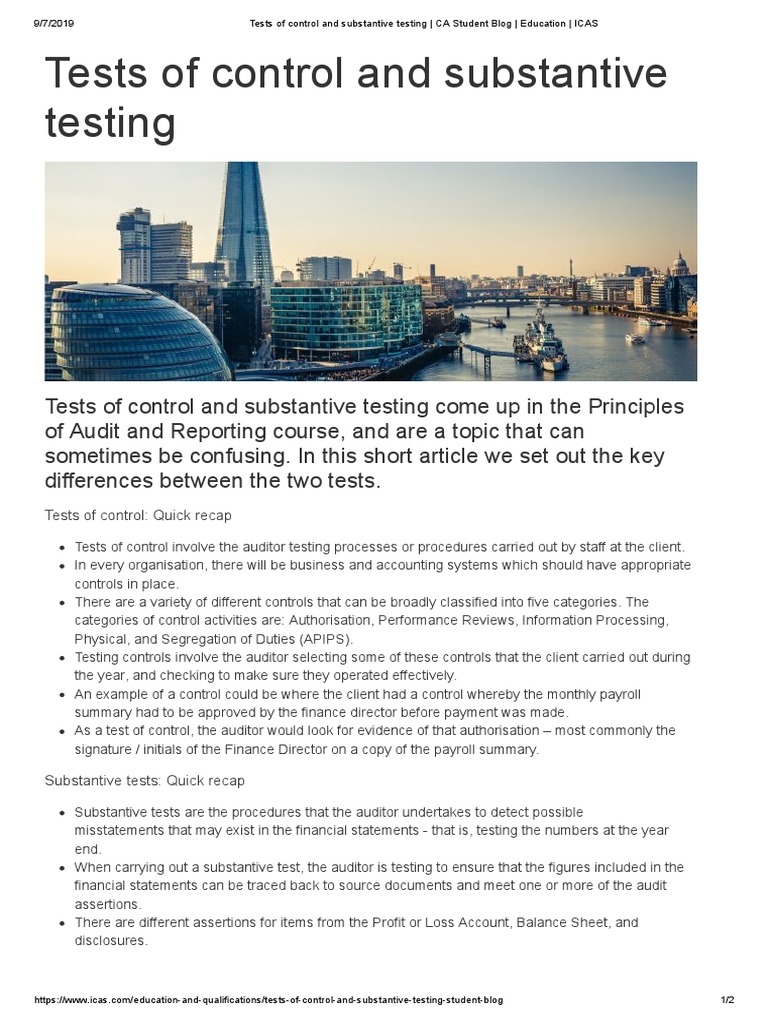 Tests of Control and Substantive Testing | PDF | Audit | Accounting