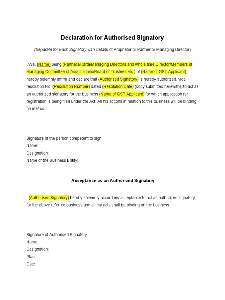 GST Declaration Authorised Signatory PDF | PDF