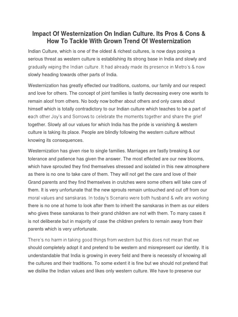 Impact of Westernization On Indian Culture | PDF | Traditions