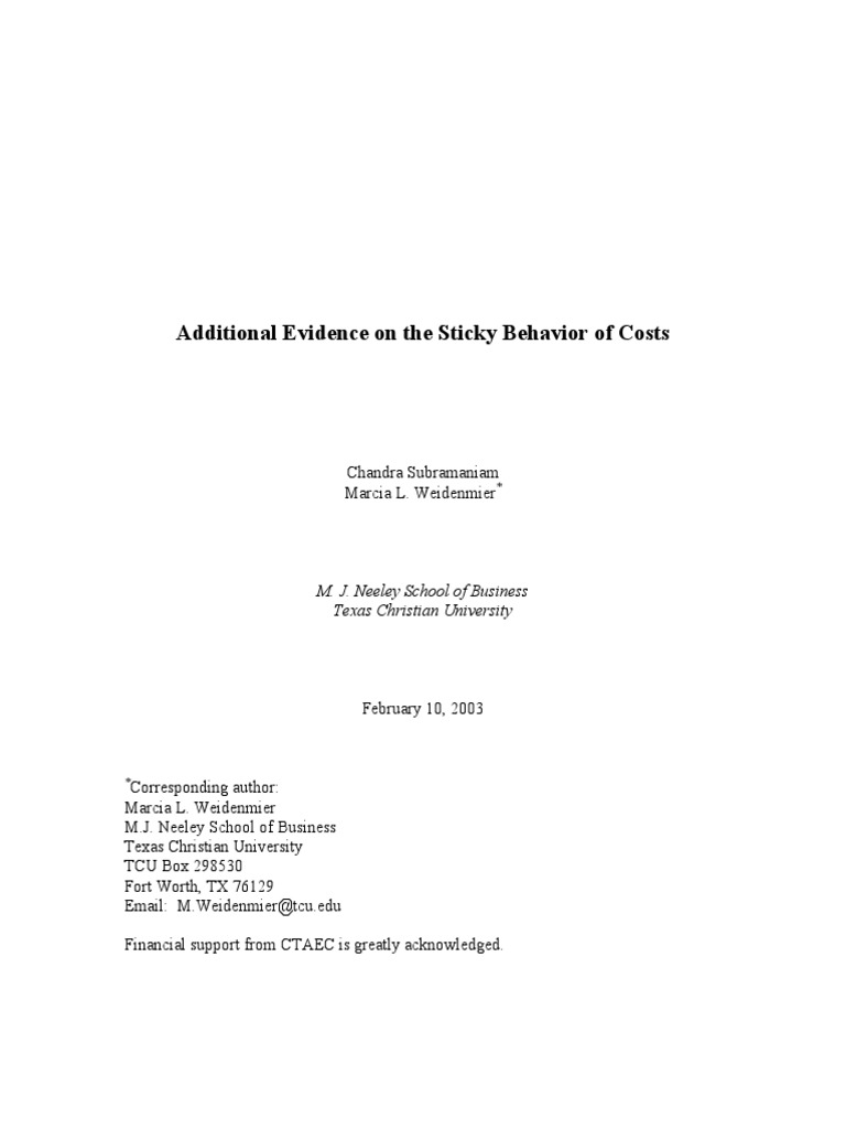 2003 Additional Evidence On The Sticky Behavior of Costs SSRN-id369941 2003 | PDF | Nominal ...