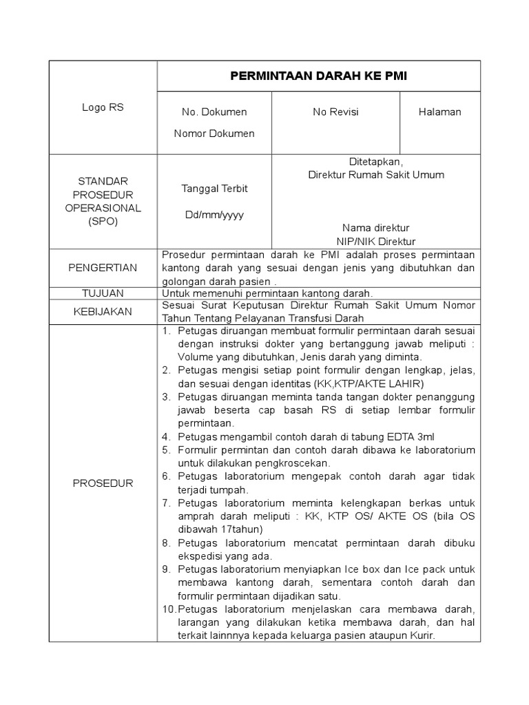 SPO Permintaan Darah Ke PMI | PDF