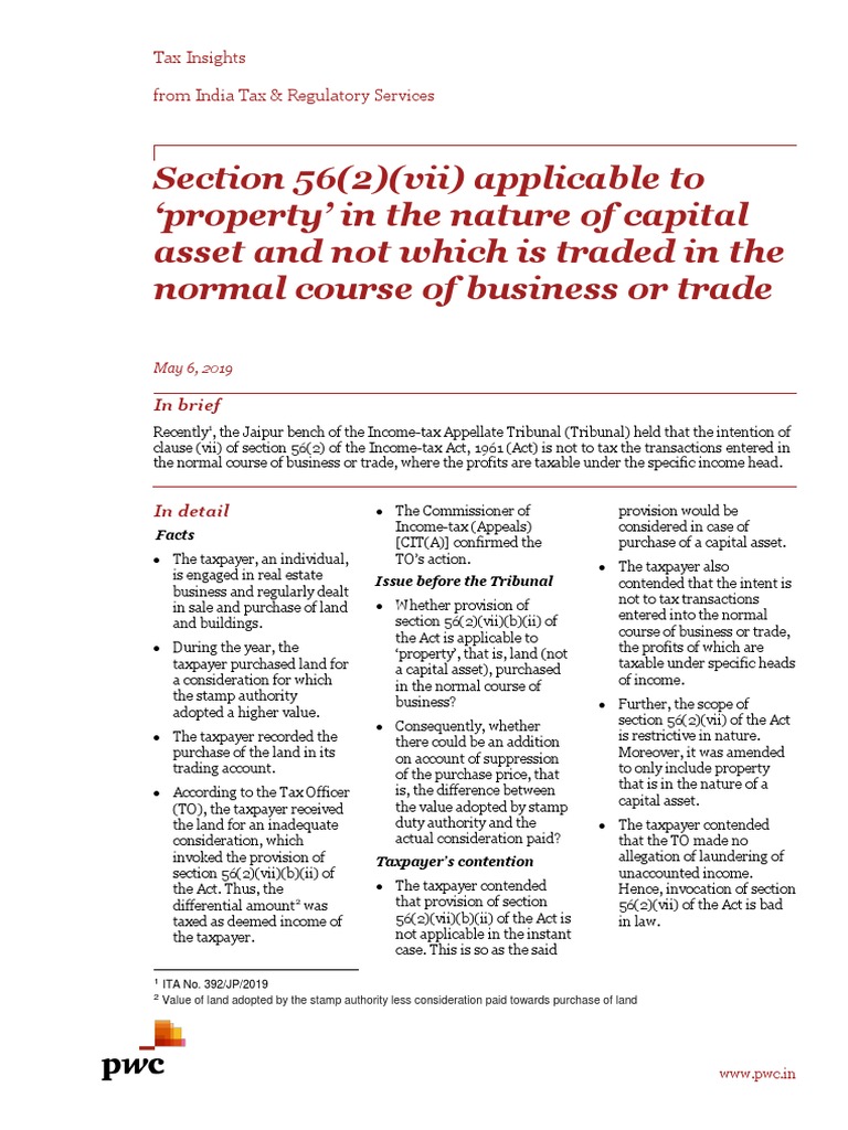 PWC News Alert 6 May 2019 Section 56 2 Vii Applicable To Property | PDF ...