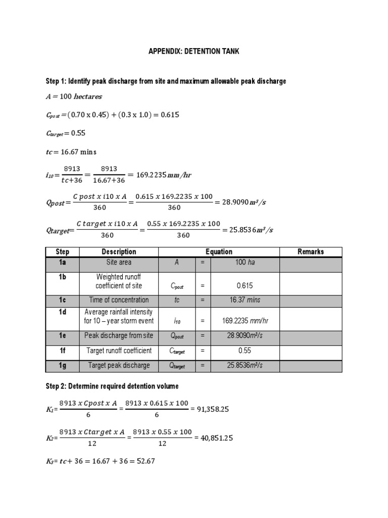 Detention Tank Design and Calculations | PDF | Physical Sciences ...