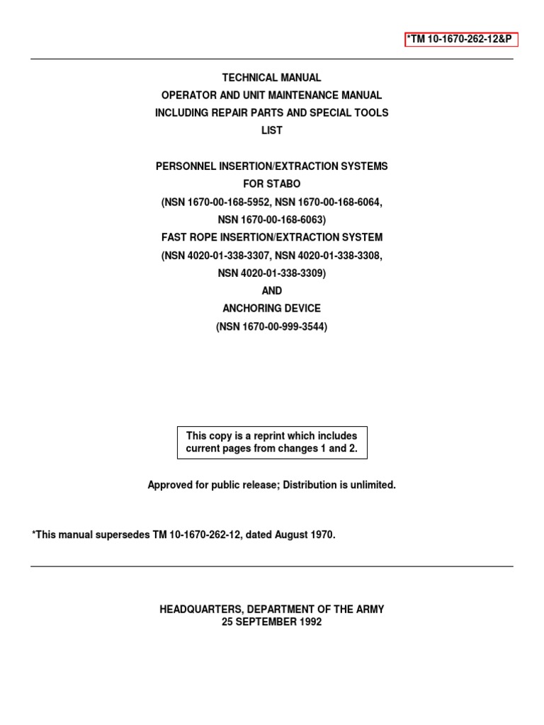 TM 10-1670-262-12&P Personnel Insertion/extraction Systems For Stabo ...