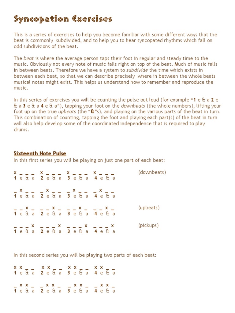 Syncopation Exercises: Sixteenth Note Pulse | PDF | Musical Forms | Sound
