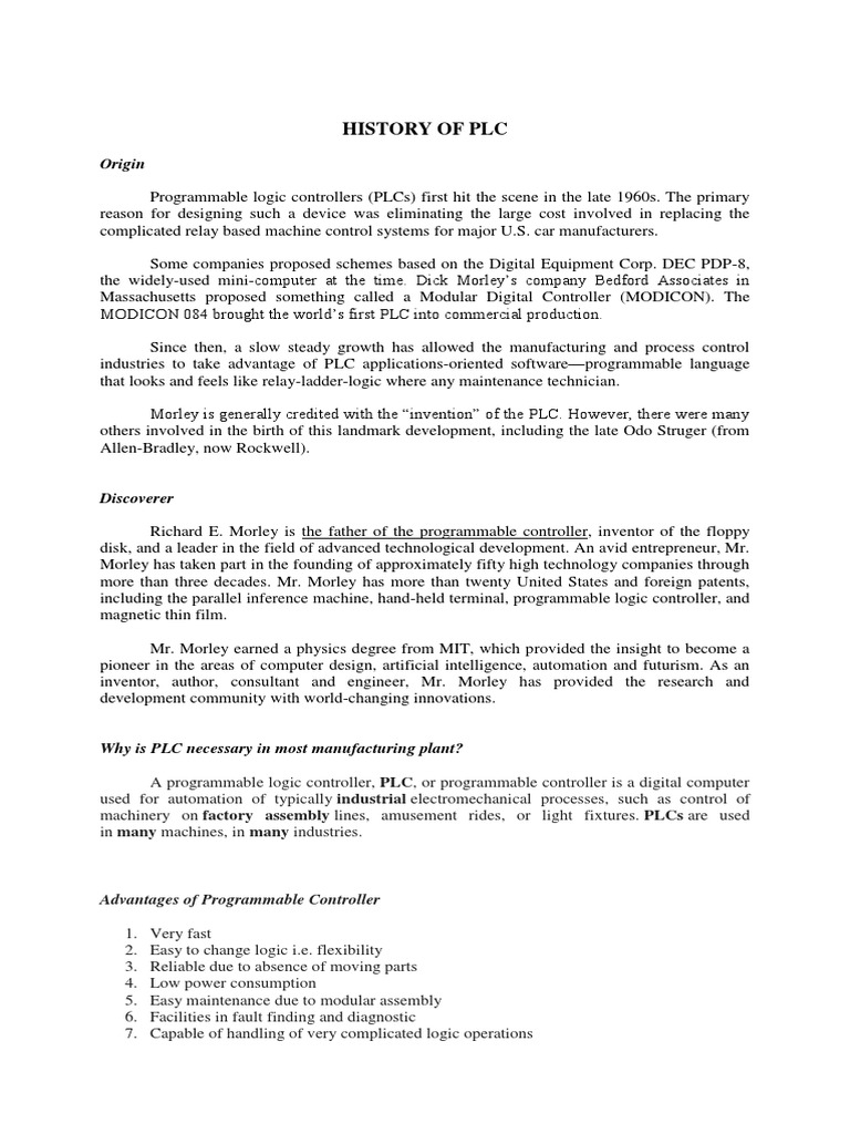 History of PLC | PDF | Programmable Logic Controller | Automation
