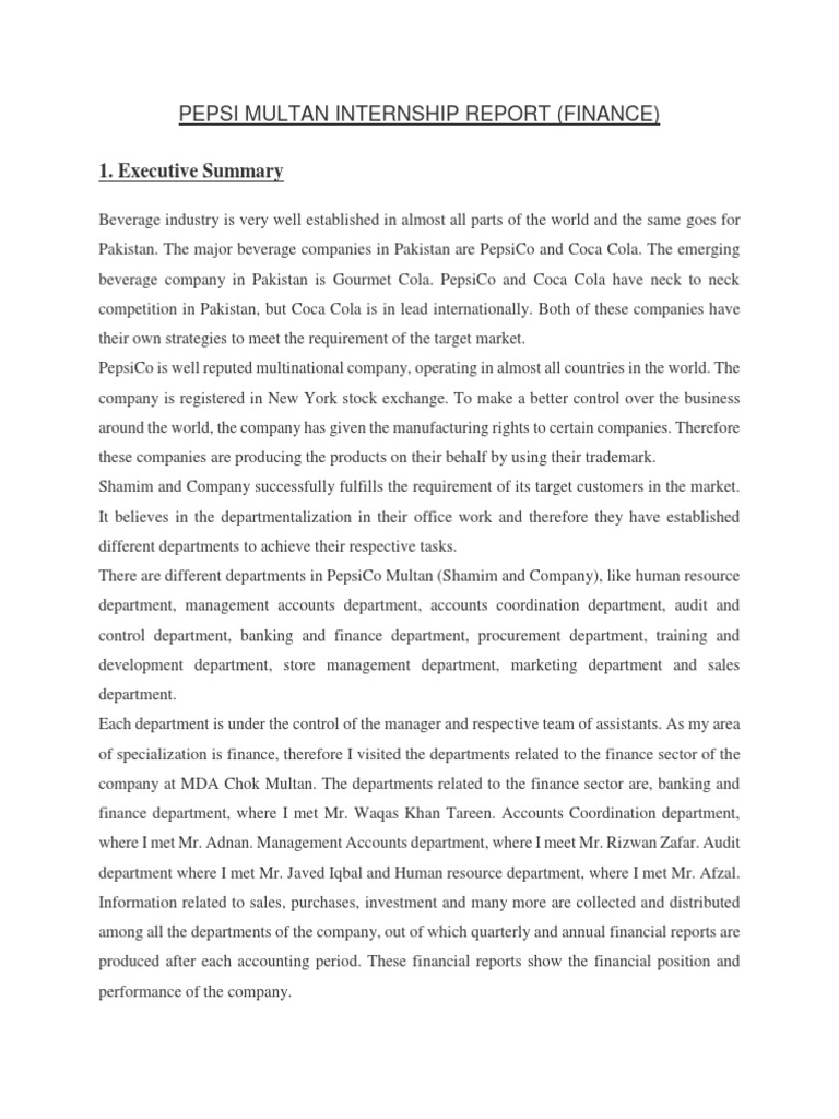 Pepsi Multan Internship Report (Finance) | PDF | Pepsi | Pepsi Co