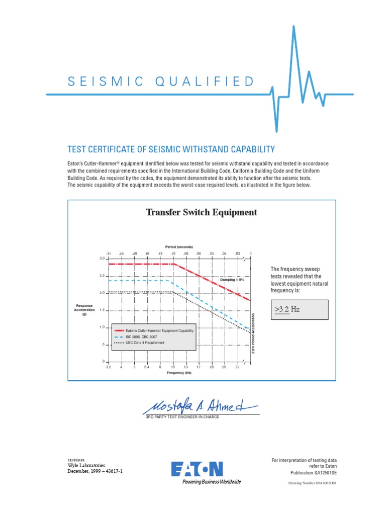 Seismic Qualified: Test Certificate of Seismic Withstand Capability ...