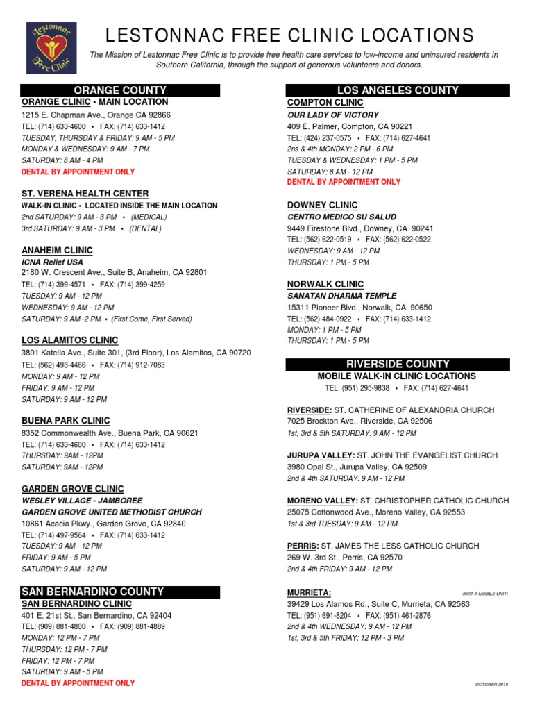 Lestonnac Free Clinic Locations Guide | PDF | Medical And Health ...