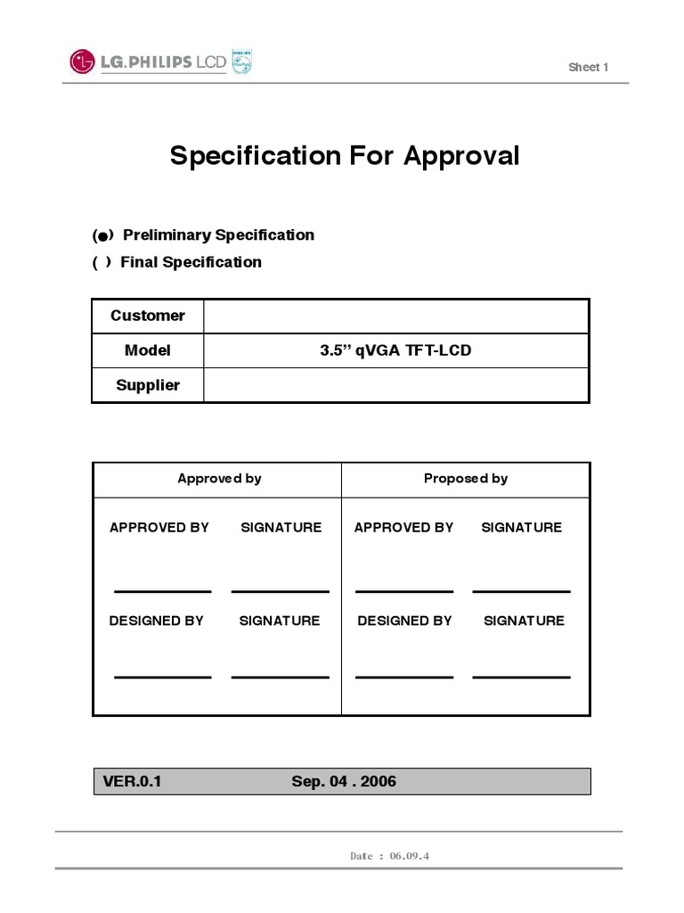 Specification For Approval: Preliminary Specification Final ...