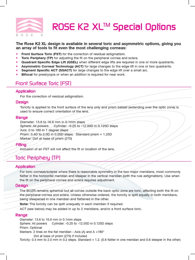 Rose K2 XL Special Options | PDF | Lens (Optics) | Eye