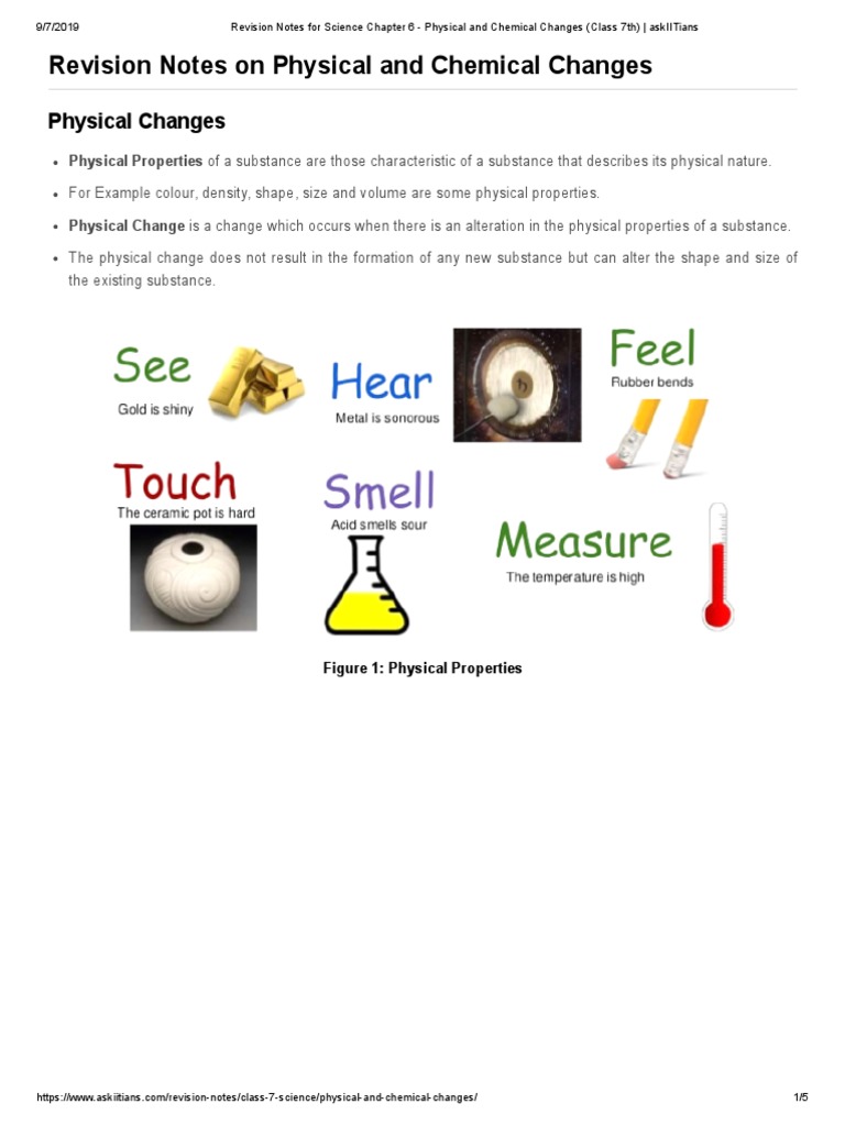 Class 7 Science: Physical & Chemical Changes | PDF | Chemical ...