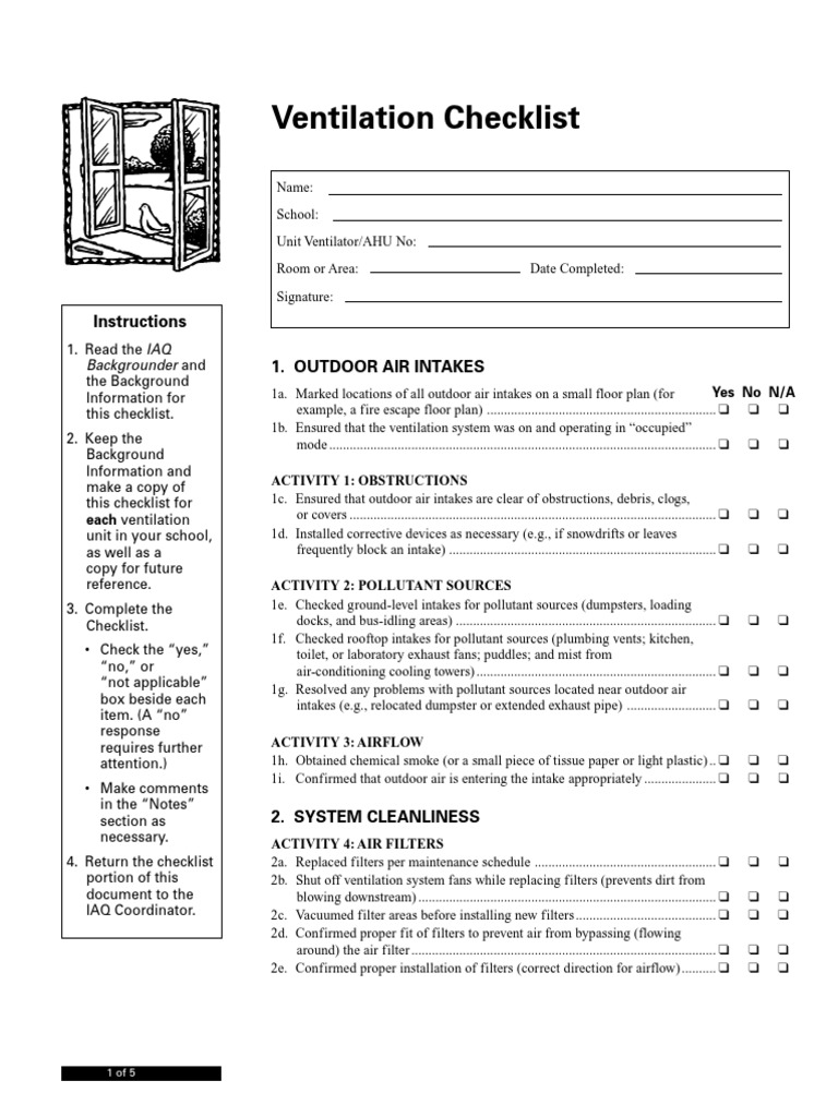 Ventilation Checklist: Instructions 1. Outdoor Air Intakes | PDF | Hvac ...