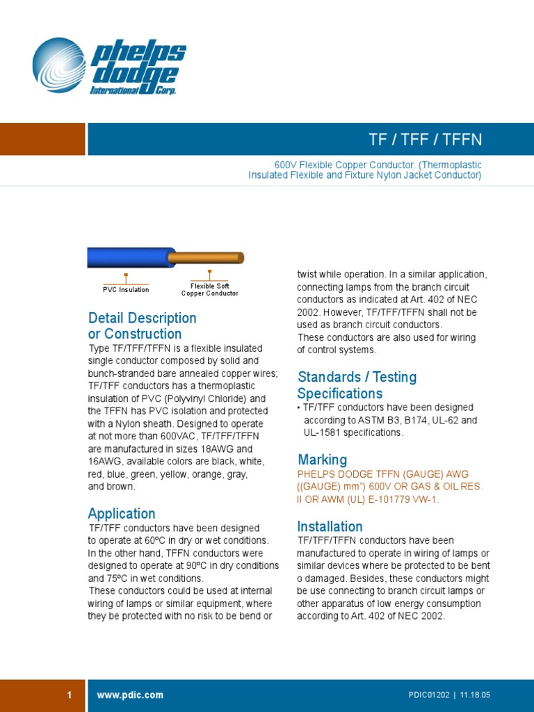 TF TFF TFFN | PDF | Electrical Wiring | Electrical Conductor