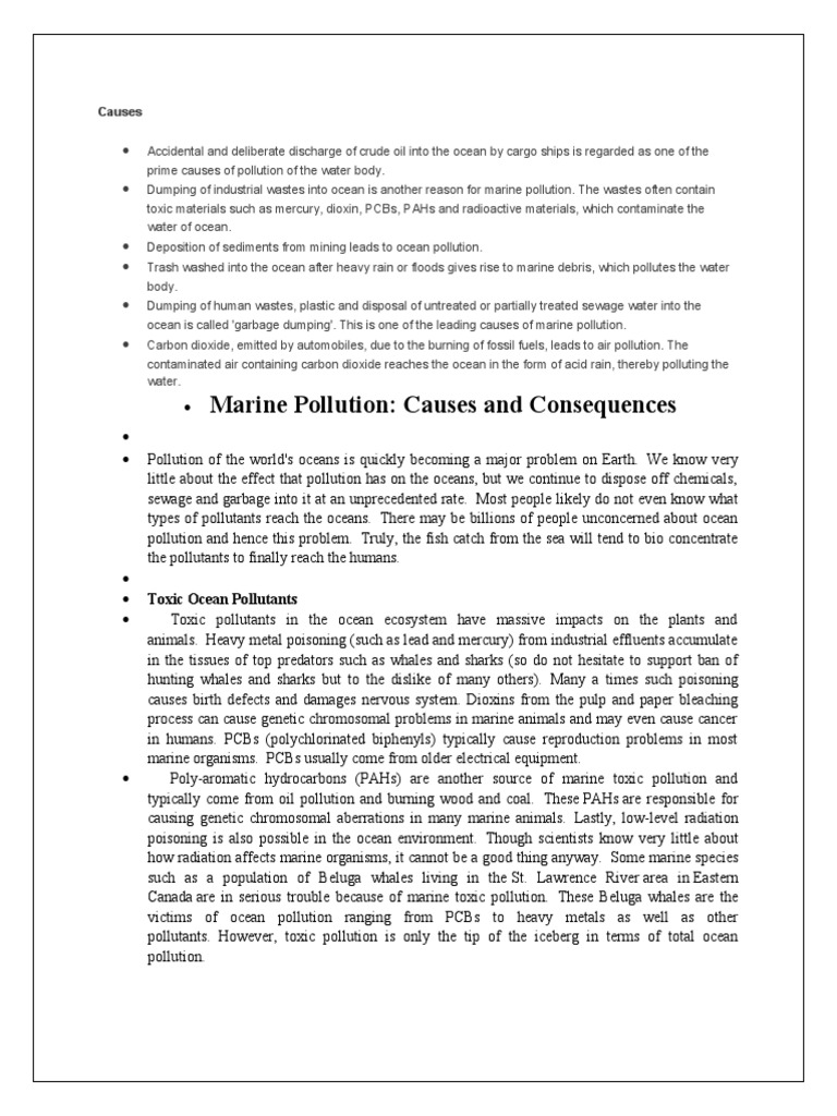 Marine Pollution: Causes and Consequences | PDF | Pollution ...