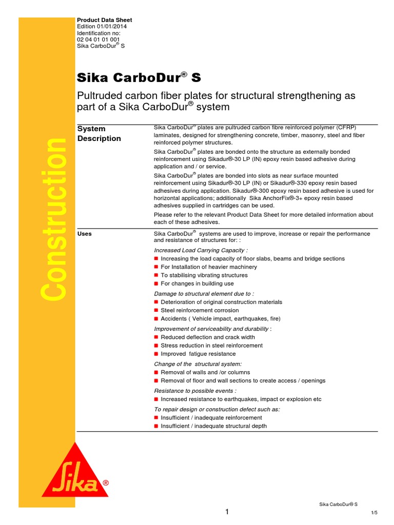 Sika Carbodur S: Pultruded Carbon Fiber Plates For Structural ...