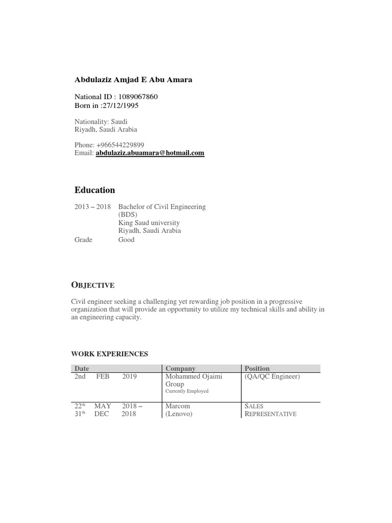 Eng. Abdulaziz Amjad Abuamara CV.. .. | PDF | Riyadh | Saudi Arabia