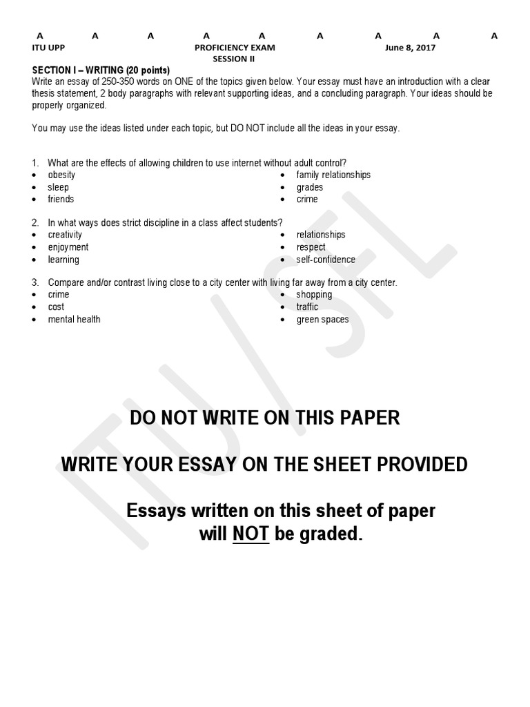 Do Not Write On This Paper Write Your Essay On The Sheet Provided ...