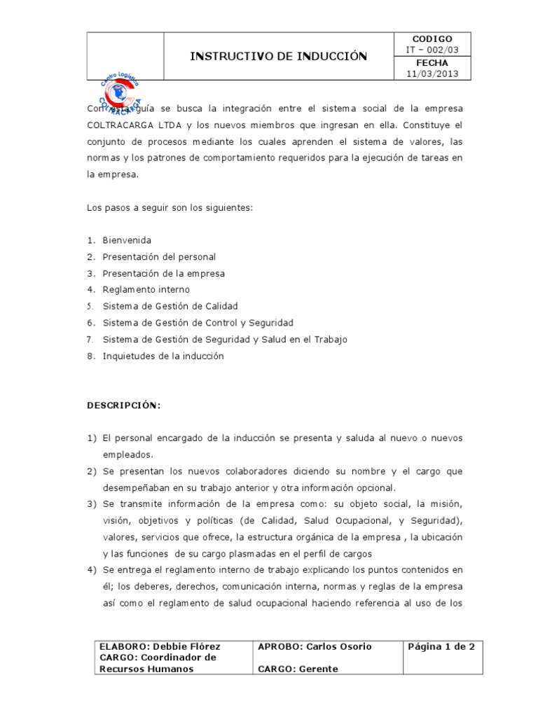 IT002 - Instructivo de Inducción | PDF | Gestión de recursos humanos ...