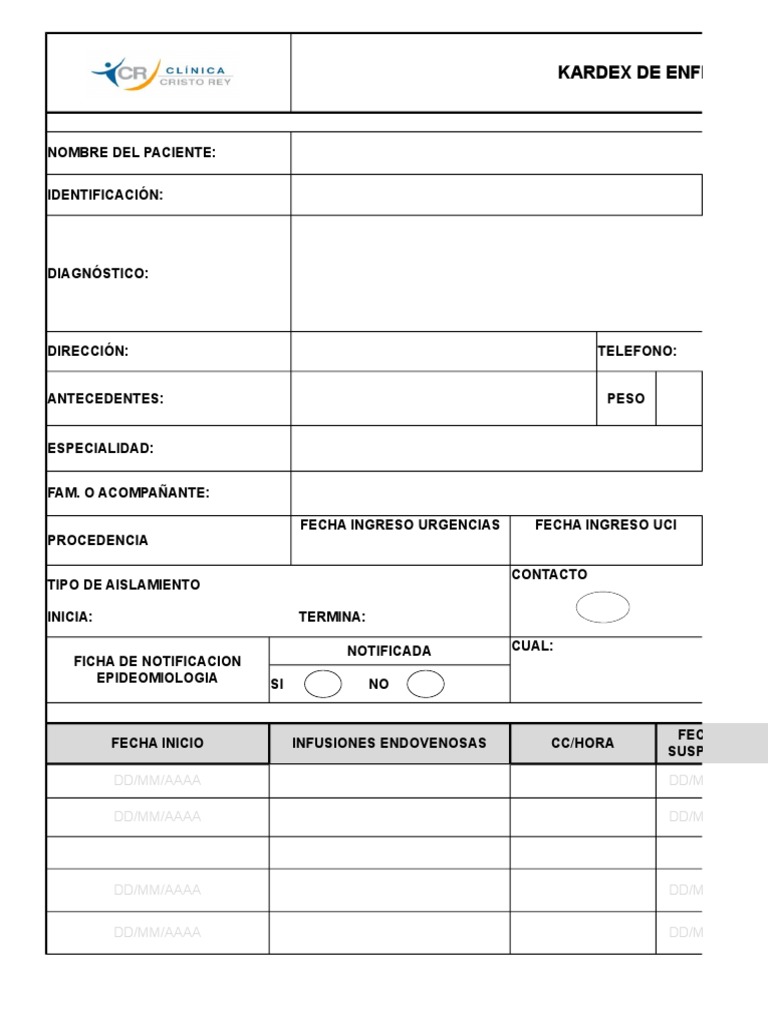 Kardex Enfermeria | Epidemiología | Especialidades Medicas