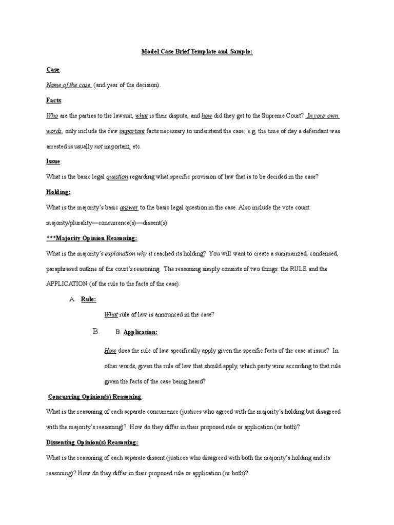 Case Brief Template 01 | PDF | Majority Opinion | Supreme Courts