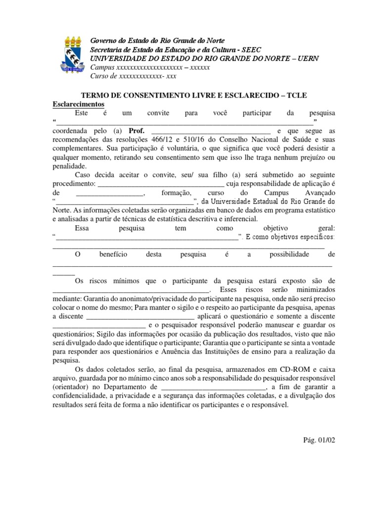 Termo de Consentimento Livre e Esclarecido TCLE | PDF | Estado | Science