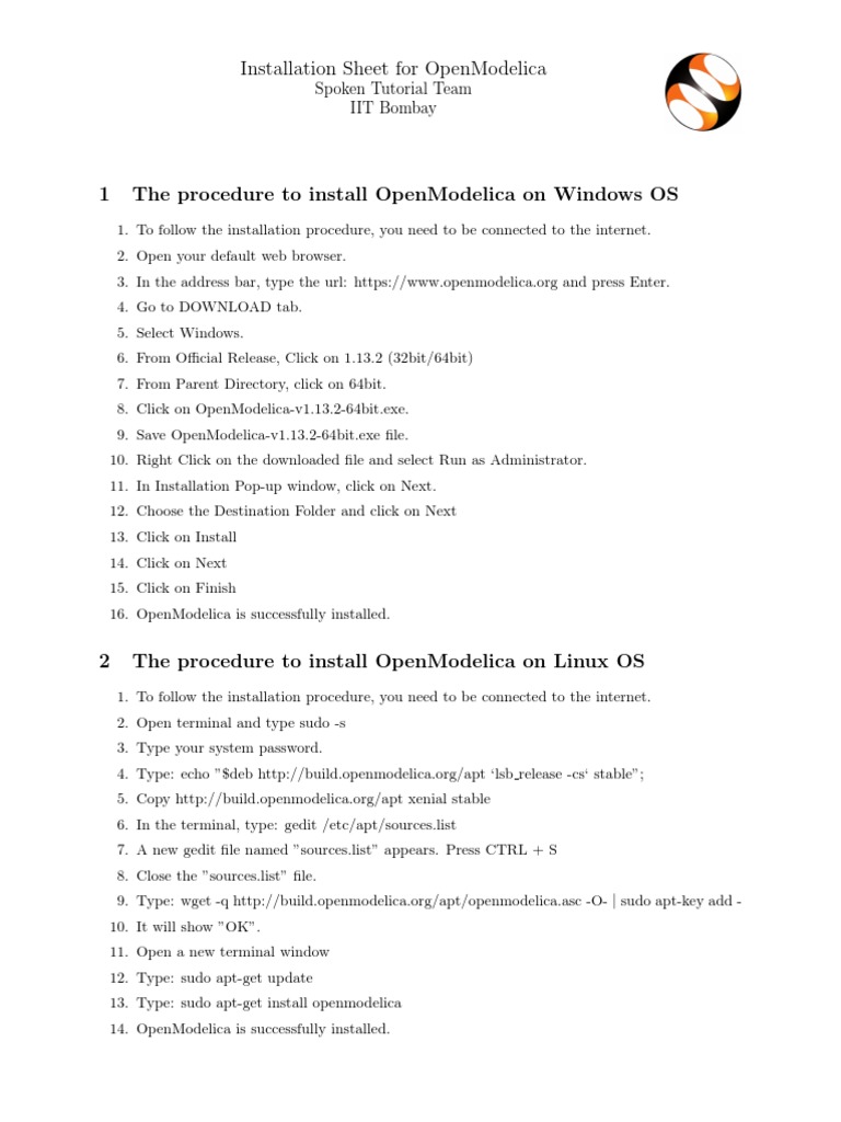 OpenModelica Installation Sheet English | PDF | Sudo | Computer File
