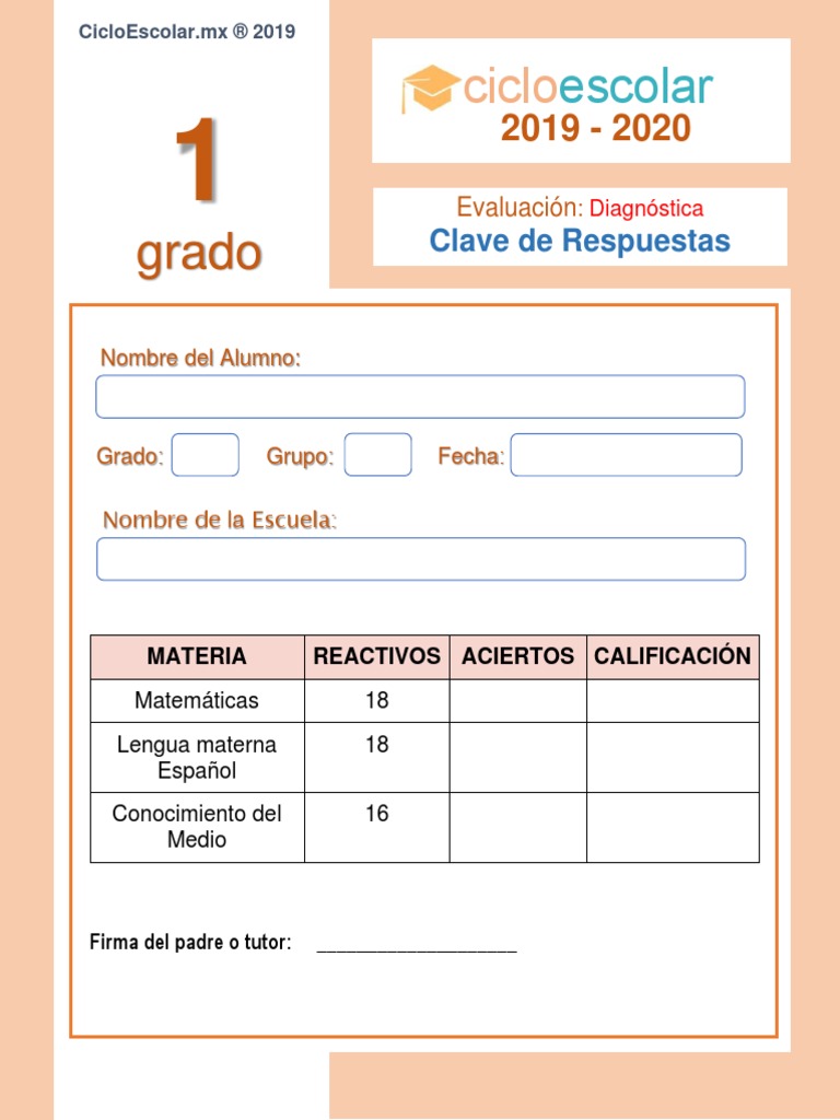 Examen Diagnstico Primer Grado 20192020 Portada 2648