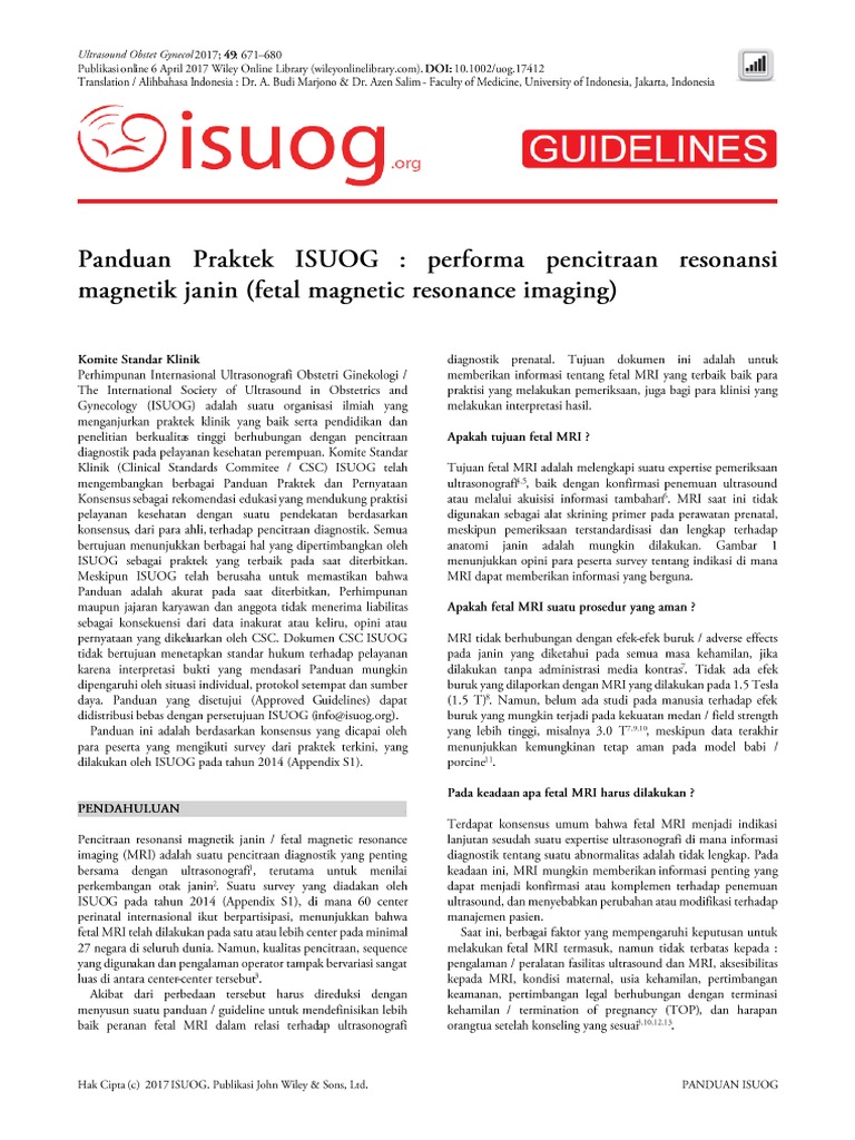 ISUOG 2017, Panduan, Pemeriksaan MRI Pada Ibu Hamil PDF | PDF