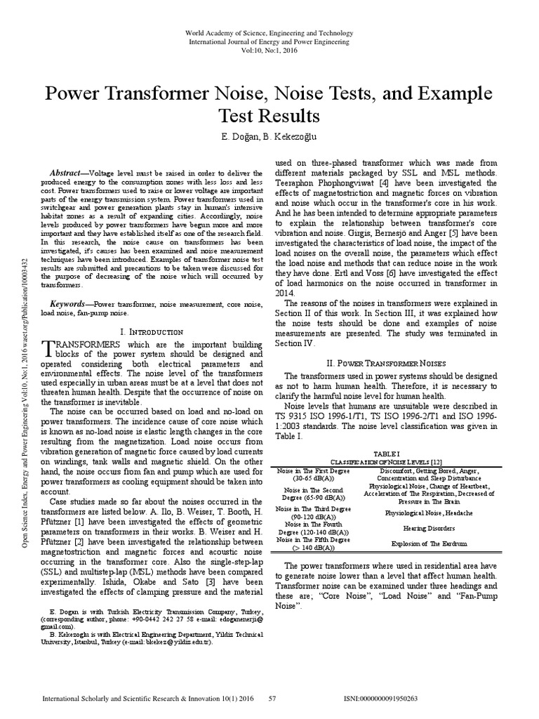 Power Transformer Noise, Noise Tests, and Example Test Results | PDF ...