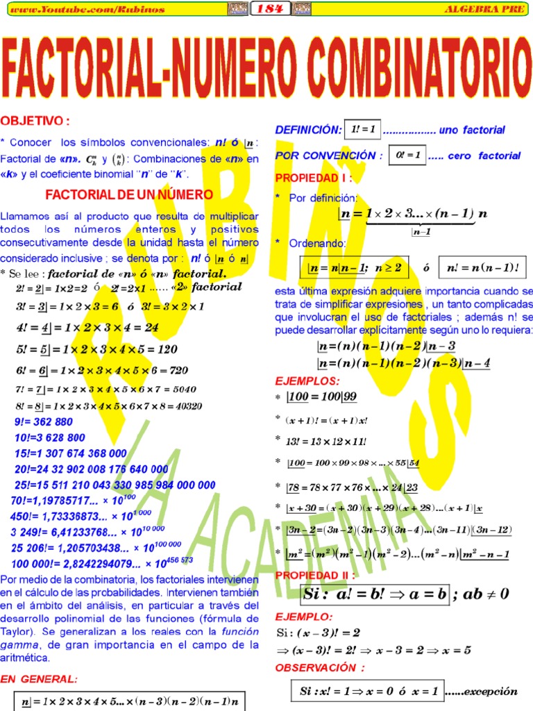 Factorial de Un Número y Número Combinatorio PDF | PDF