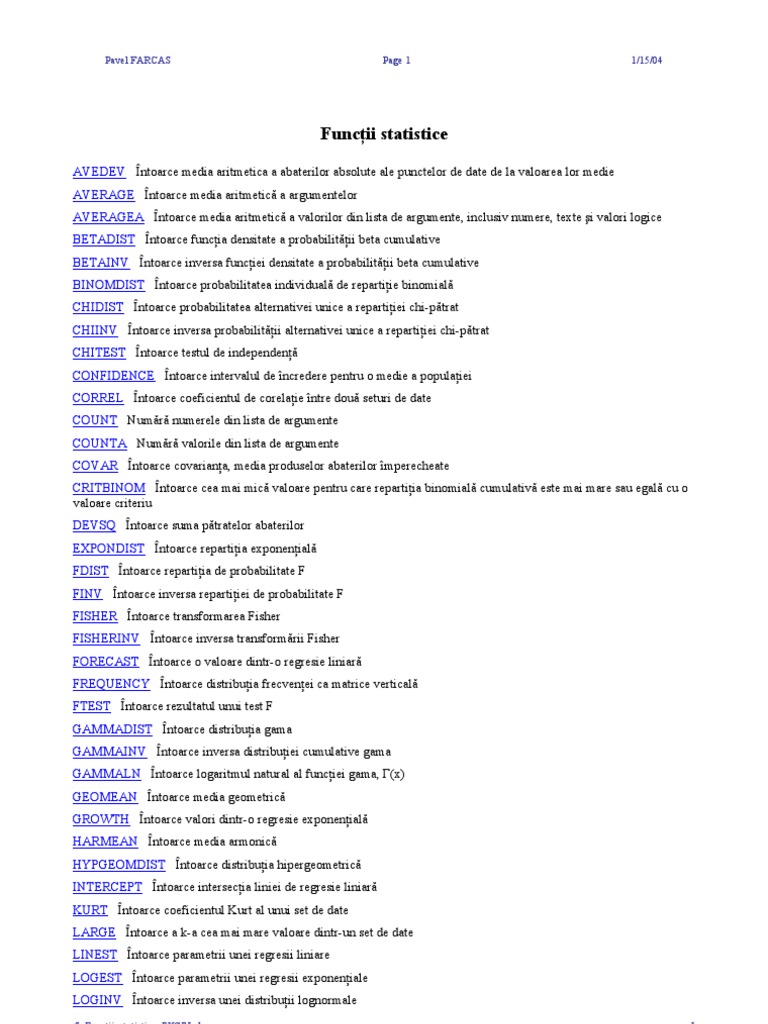 7 Functii Statistice EXCEL | PDF