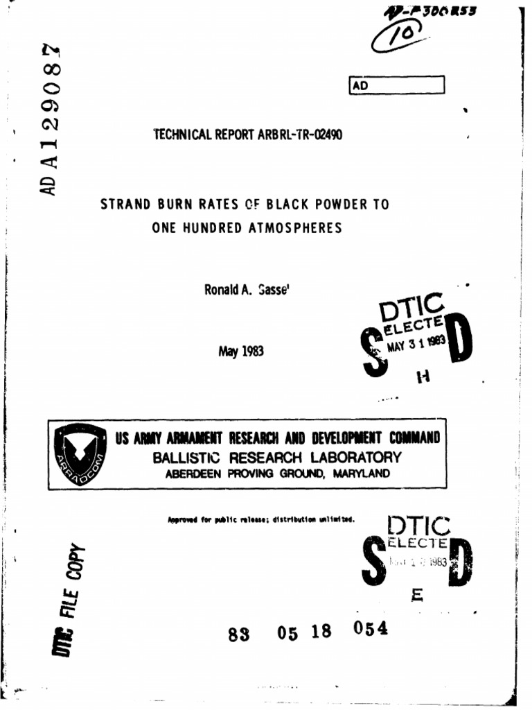 Standard Burn Rates of Black Powder To 100 Atmospheres. | PDF ...