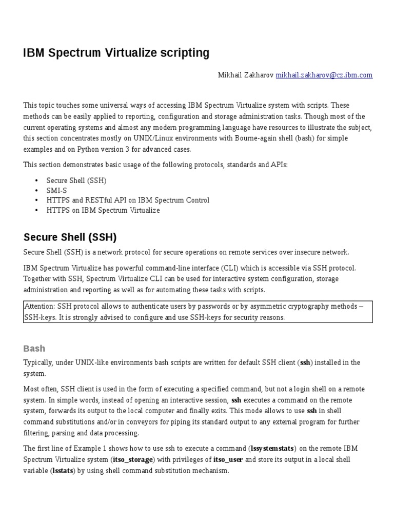 Ibm SVC Storwize Scripting | PDF | Secure Shell | Command Line Interface