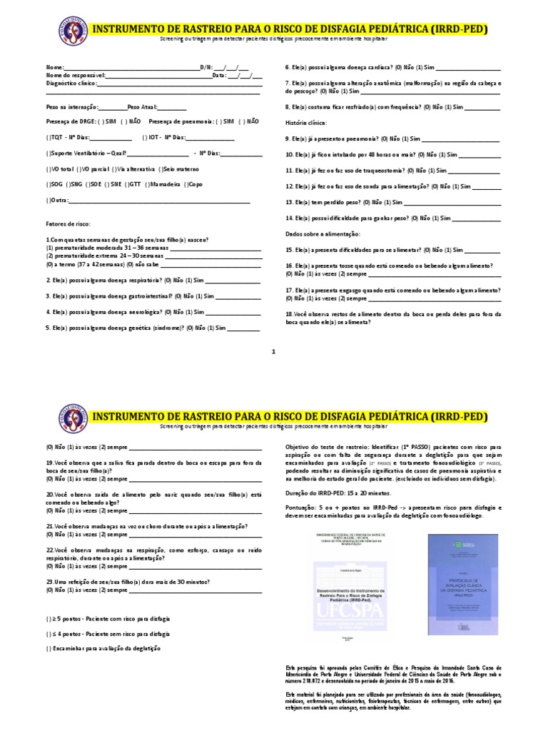 IRRD PED Instrumento de Rastreio para o Risco de Disfagia Pediátrica ...
