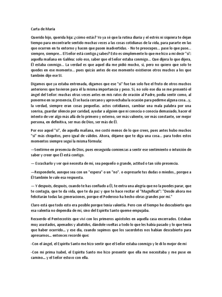 Carta de María | PDF | María, madre de Jesús | espíritu Santo