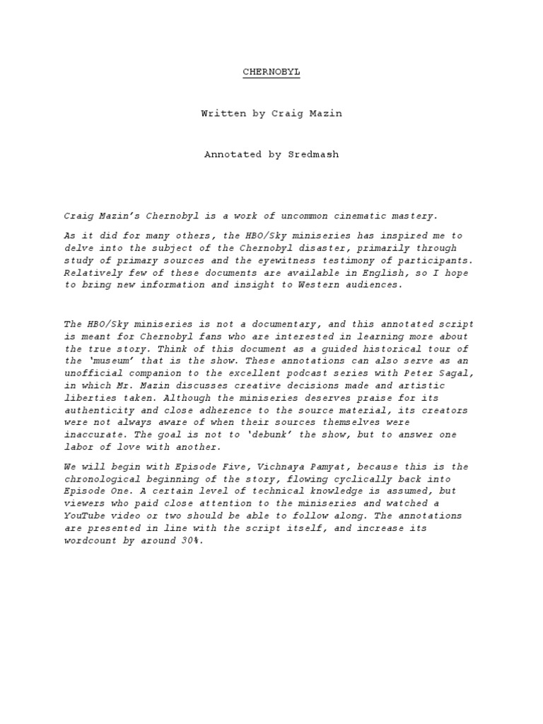 Historical Commentary On HBO's Chernobyl - Annotated Episode 5 Script ...