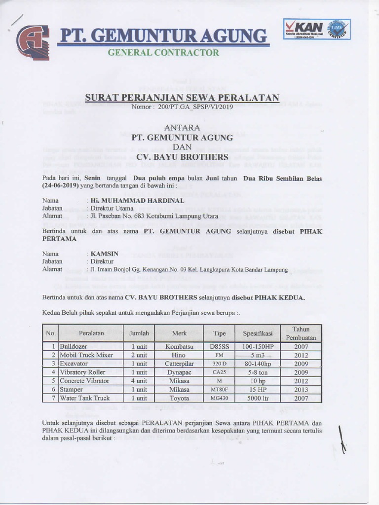 Contoh Sewa Alat | PDF
